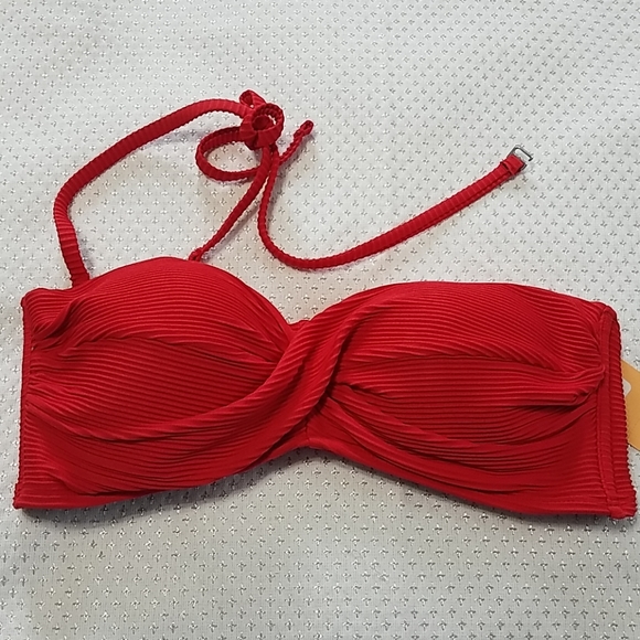 Kona Sol | Swim | Nwt Kona Sol Red Ribbed Bandeau Ruched Bikini Top ...